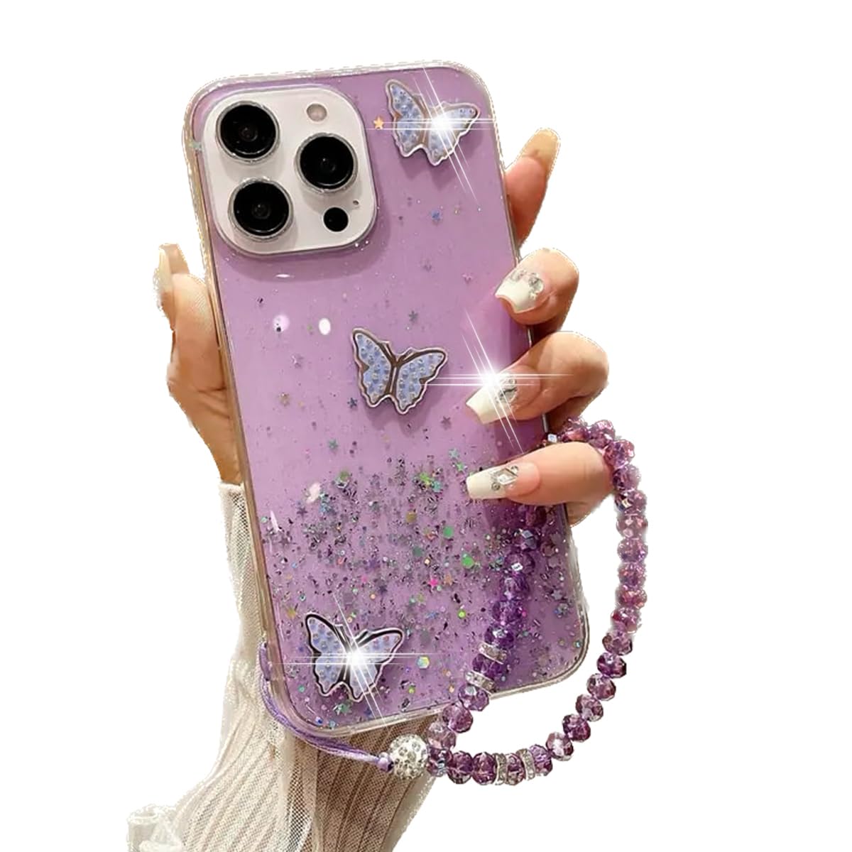 Amazon.com: AuroiCCY for iPhone 16 Pro Max Bling Case with Lanyard, Cute 3D Butterfly Glitter ...