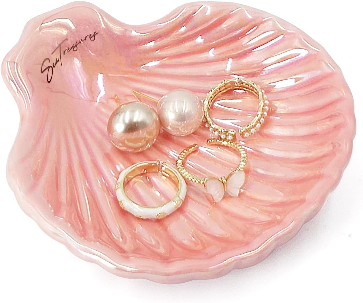 Amazon.com: 2 PCS Shell Shape Dish Ring Holder,White and Pink Ceramic ...