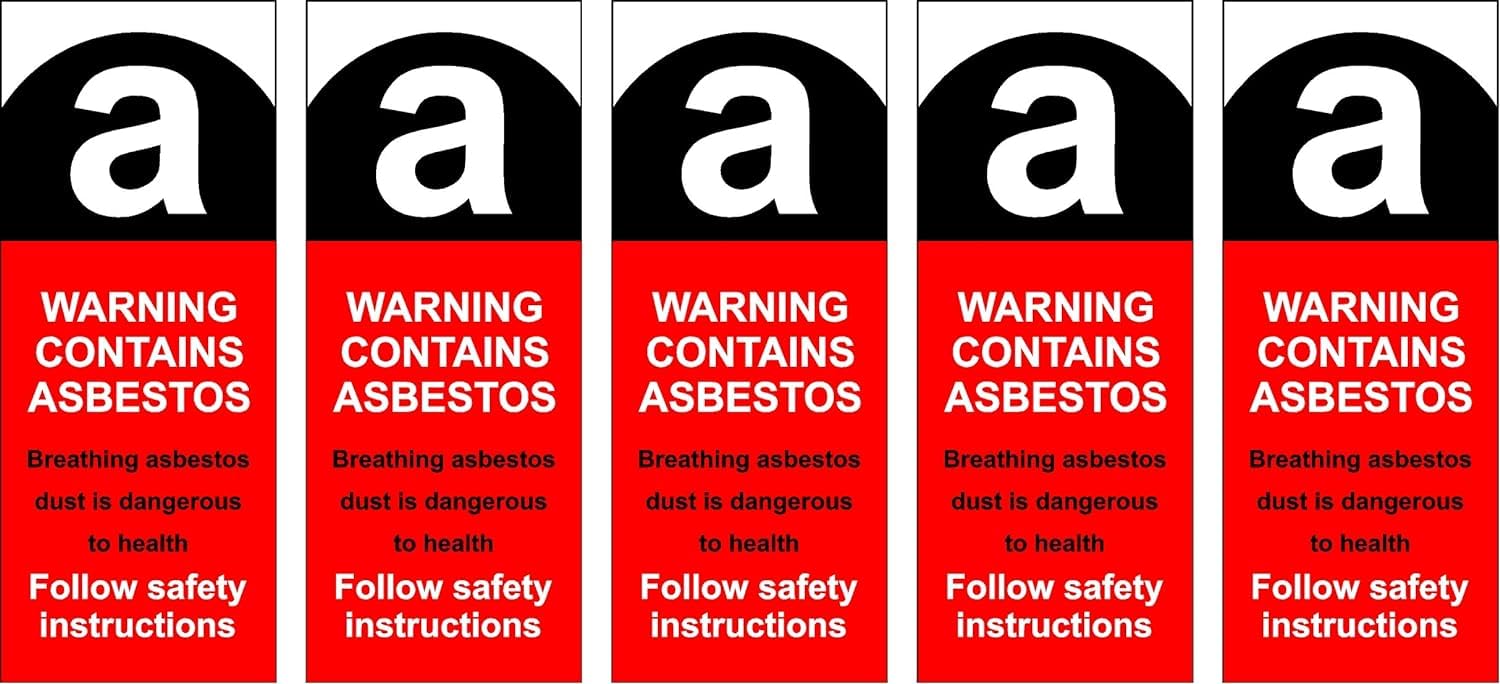 Asbestos Labels Sign *Pack of 5* Each Label is a 25mm x 62mm Sticker ...