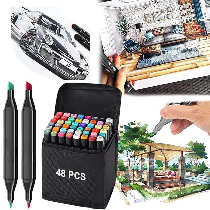 Niyam Dual Tip Sketch pen set Art Markers 48 Colours with Carrying Case ...