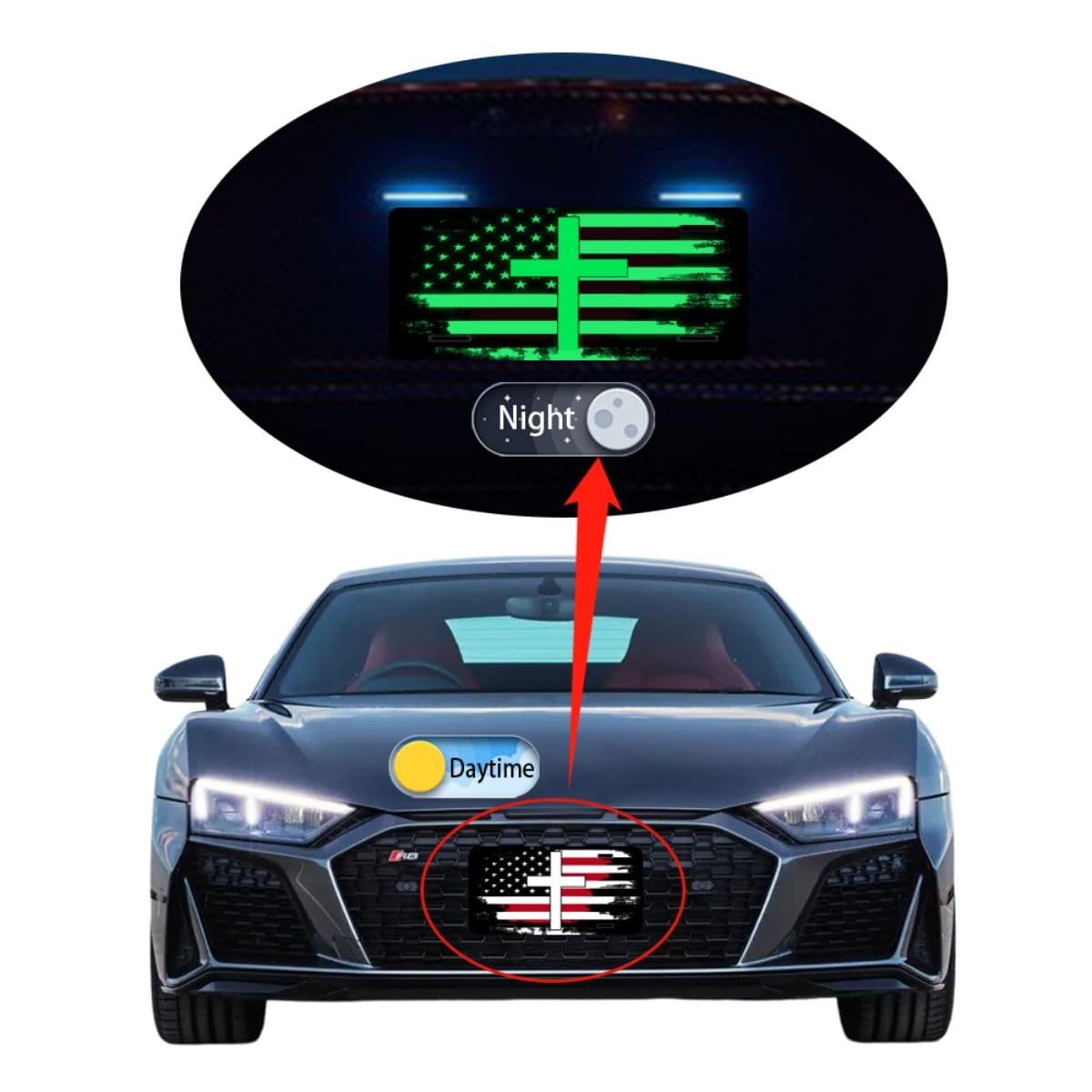 Glow-in-The-Dark License Plate American Flag Cross Car Front License ...