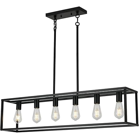 Amazon.com: VINLUZ Farmhouse Chandeliers Rectangle Black 5 Light Dining ...