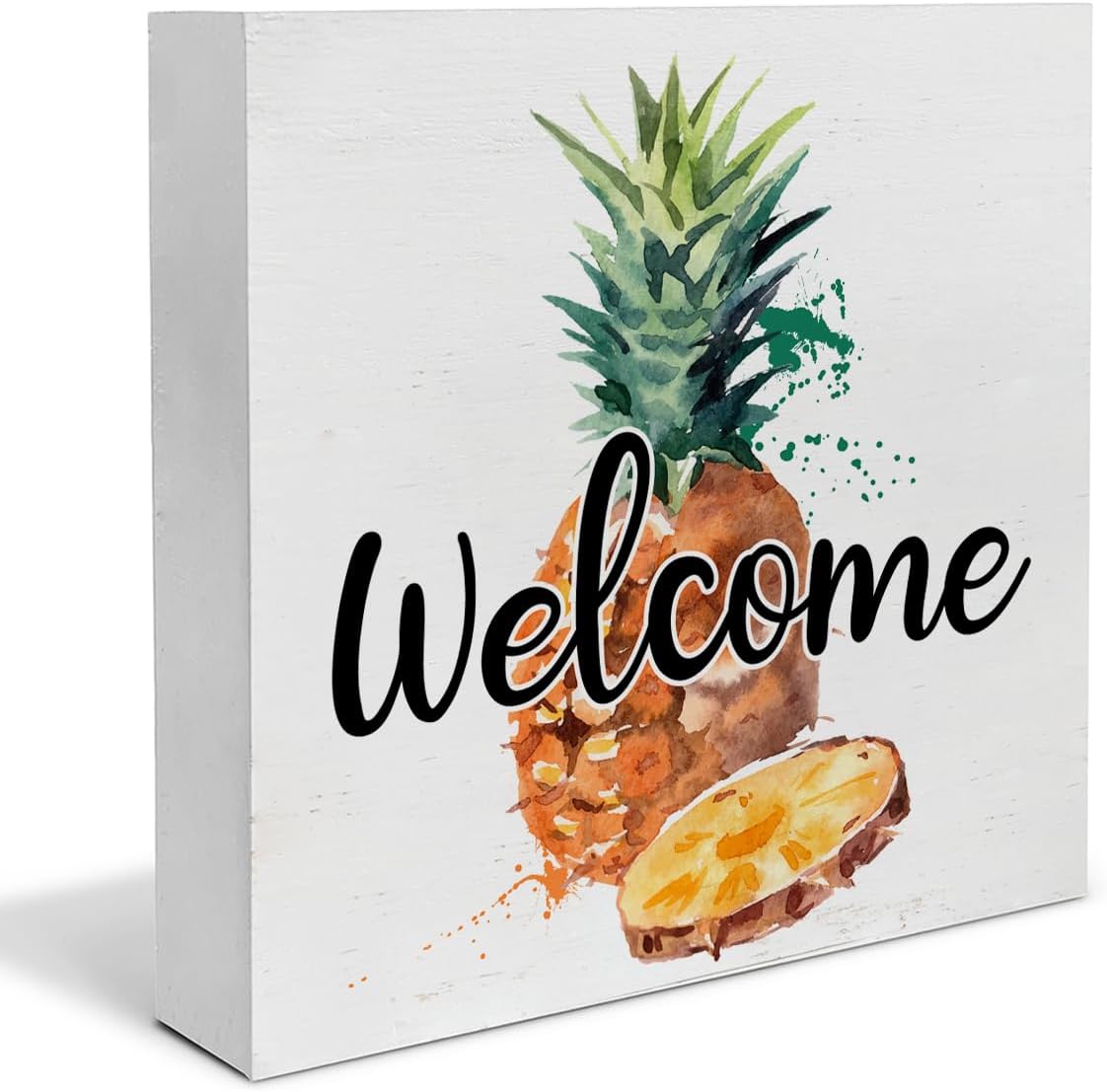 Amazon.com: Farmhouse Pineapple Welcome Wood Box Sign Art Desk Decor 5 ...