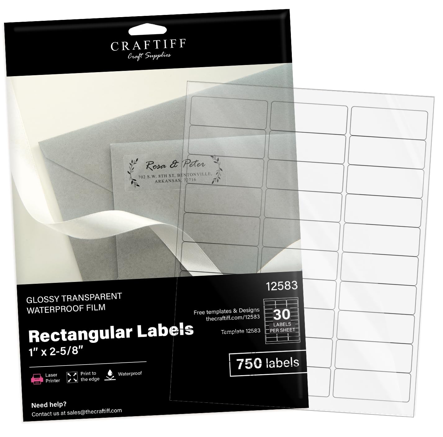 Clear Address Labels 1 x 2 5/8 inch Stickers Paper Glossy Transparent ...