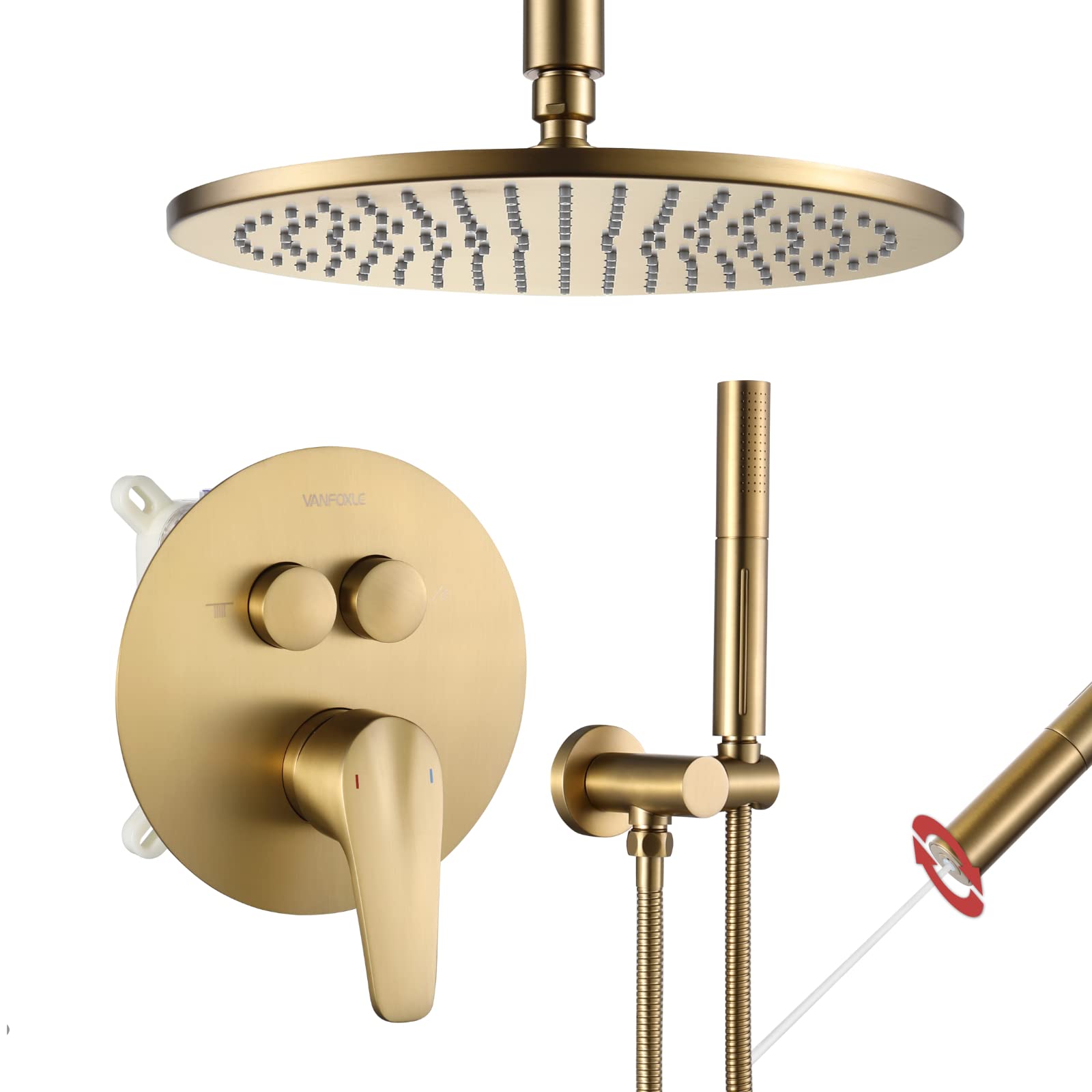 Vanfoxle Shower Faucets Sets Complete Brushed Gold Shower System Push | Desertcart INDIA
