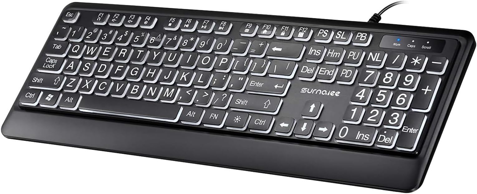 Amazon.com: LOONASA Large Print Backlit Keyboard with Palm Rest ...