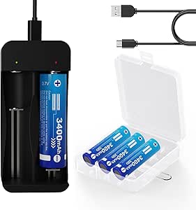Sinyeeho 18650 - Juego de cargador de batería recargable de iones de litio de 3,7 V con botón ...