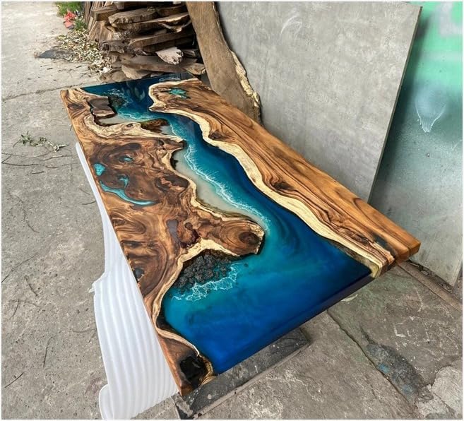 Amazon.com: Exquisite Ocean Blue Epoxy Resin Dining Table Coffee Table ...