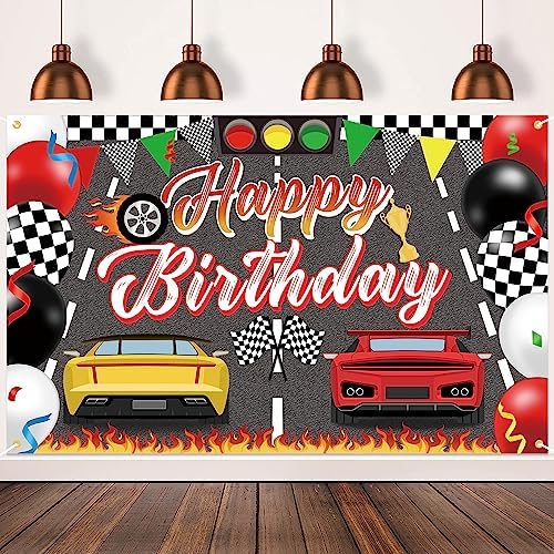 Amazon.com: GAOTU Two Fast Birthday Backdrop Decorations Race Car Theme ...