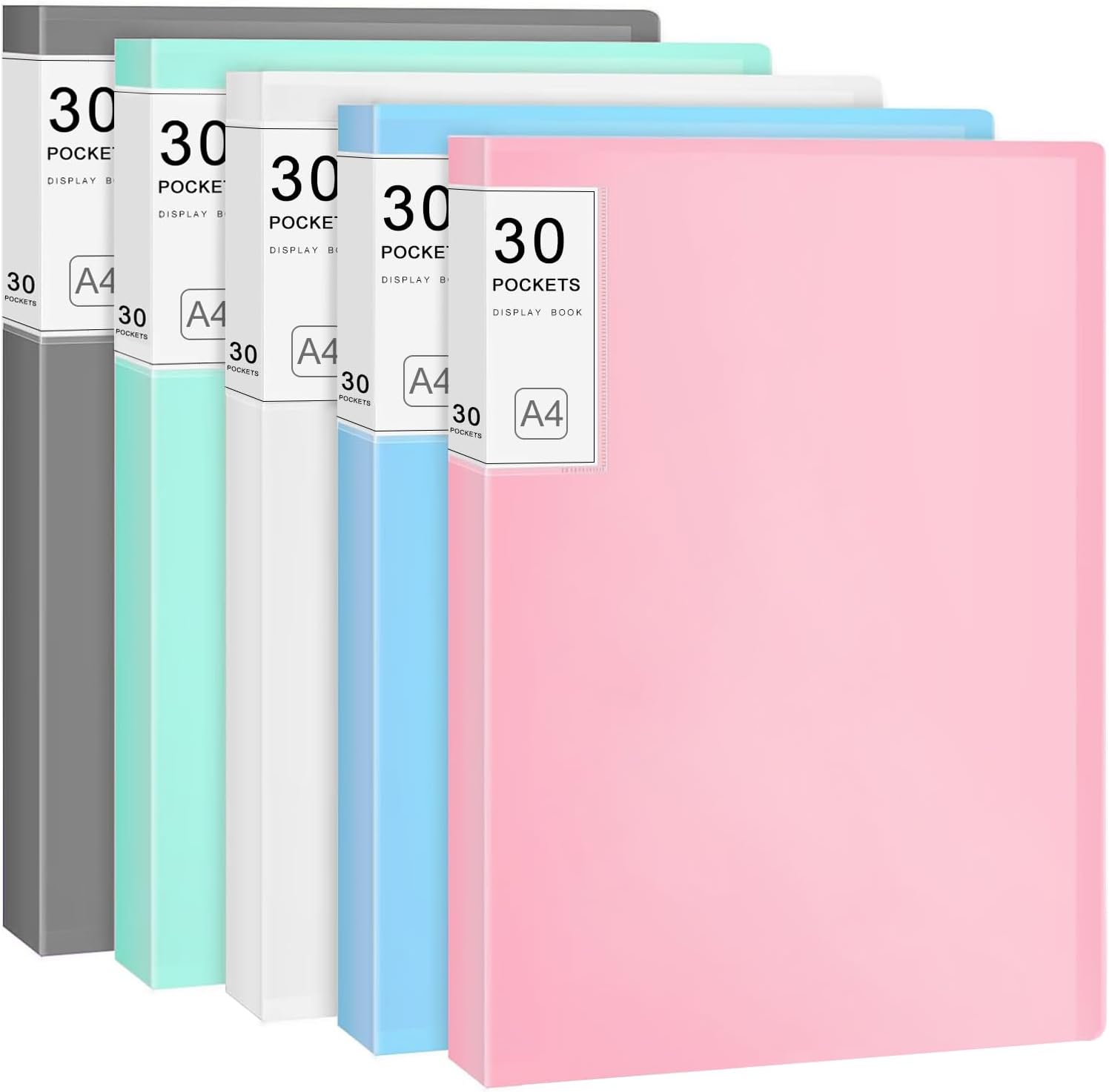 XHDA 5 Pack A4 Display Folders with 30 Pockets, Plastic A4 Display Book ...