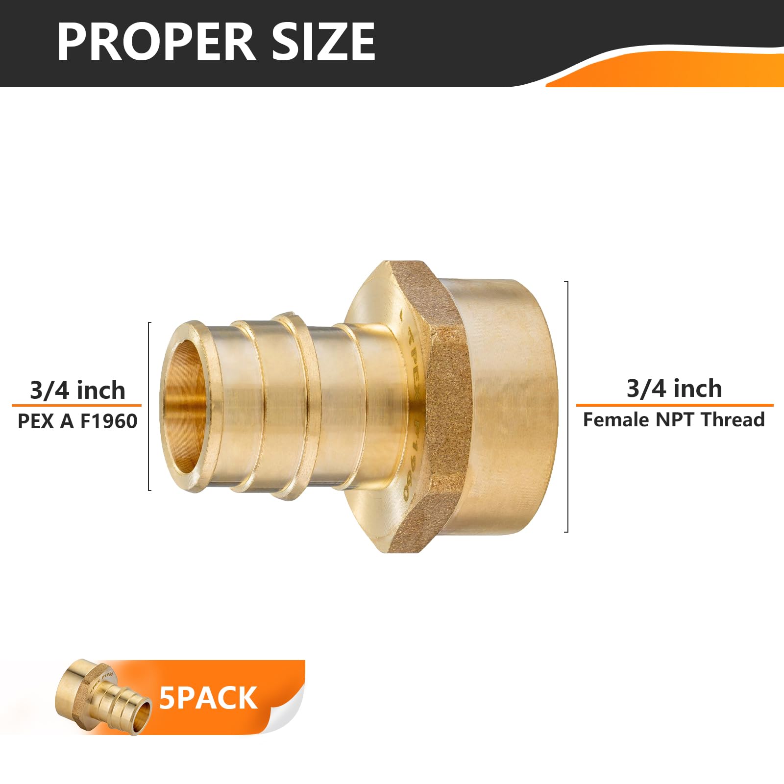 Snapklik.com : 5-Pack Pex A Fitting, 3/4 Inch Female Thread Adapter, 3/ ...