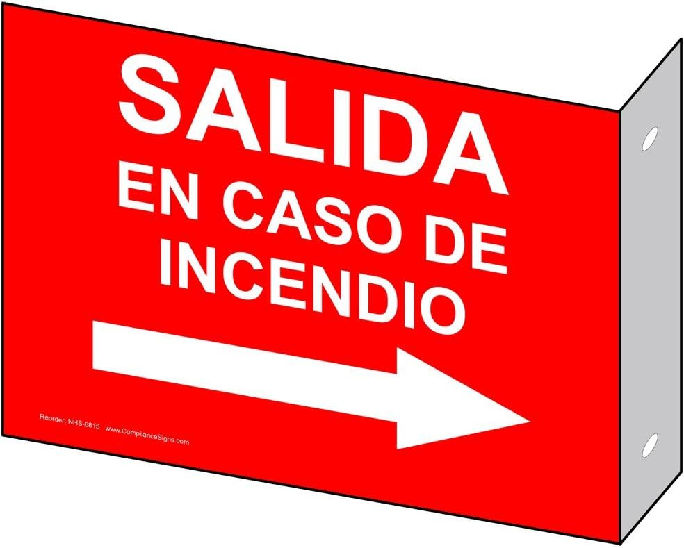Amazon.com : Fire Exit With Right Arrow Spanish Sign NHS-6815Proj Enter ...