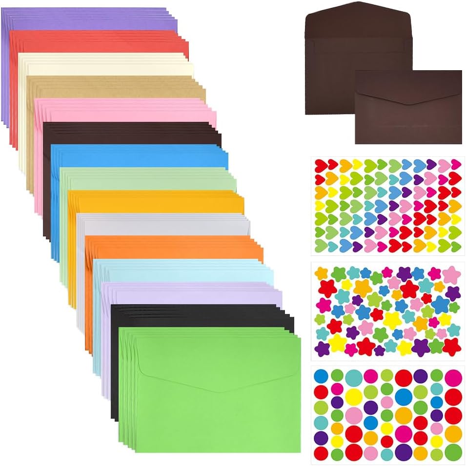 ADERTOS 75 PCS Coloured Envelopes 15 Colours Medium Colourful Envelopes ...