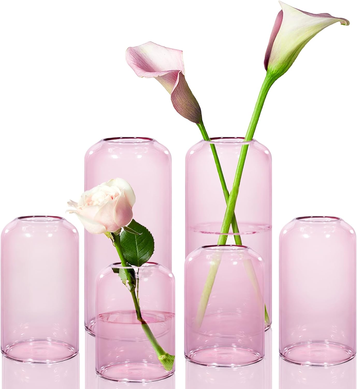Amazon.com: ZENS Bud Vases Set of 6, Pink Clear Small Glass Vase for ...