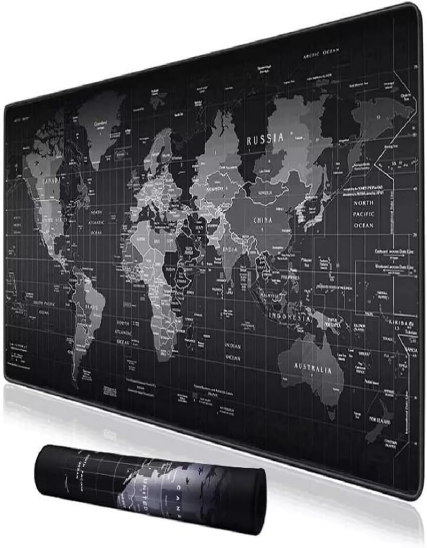 WEAPPINC World Map Gaming Mouse Pad with Stitched Edges Non-Slip Rubber ...