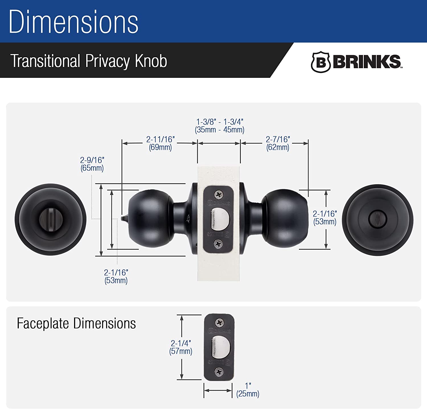 Snapklik.com : BRINKS Transitional Privacy Door Knob - Matte Black ...