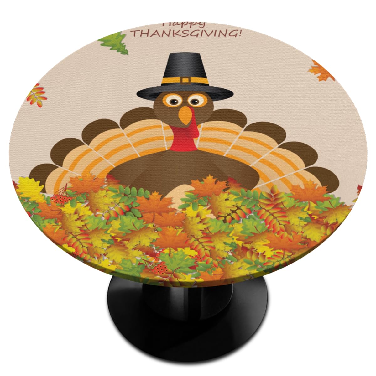 Amazon.com: Turkey Thanksgiving Round Fitted Tablecloth Fall Leaves ...
