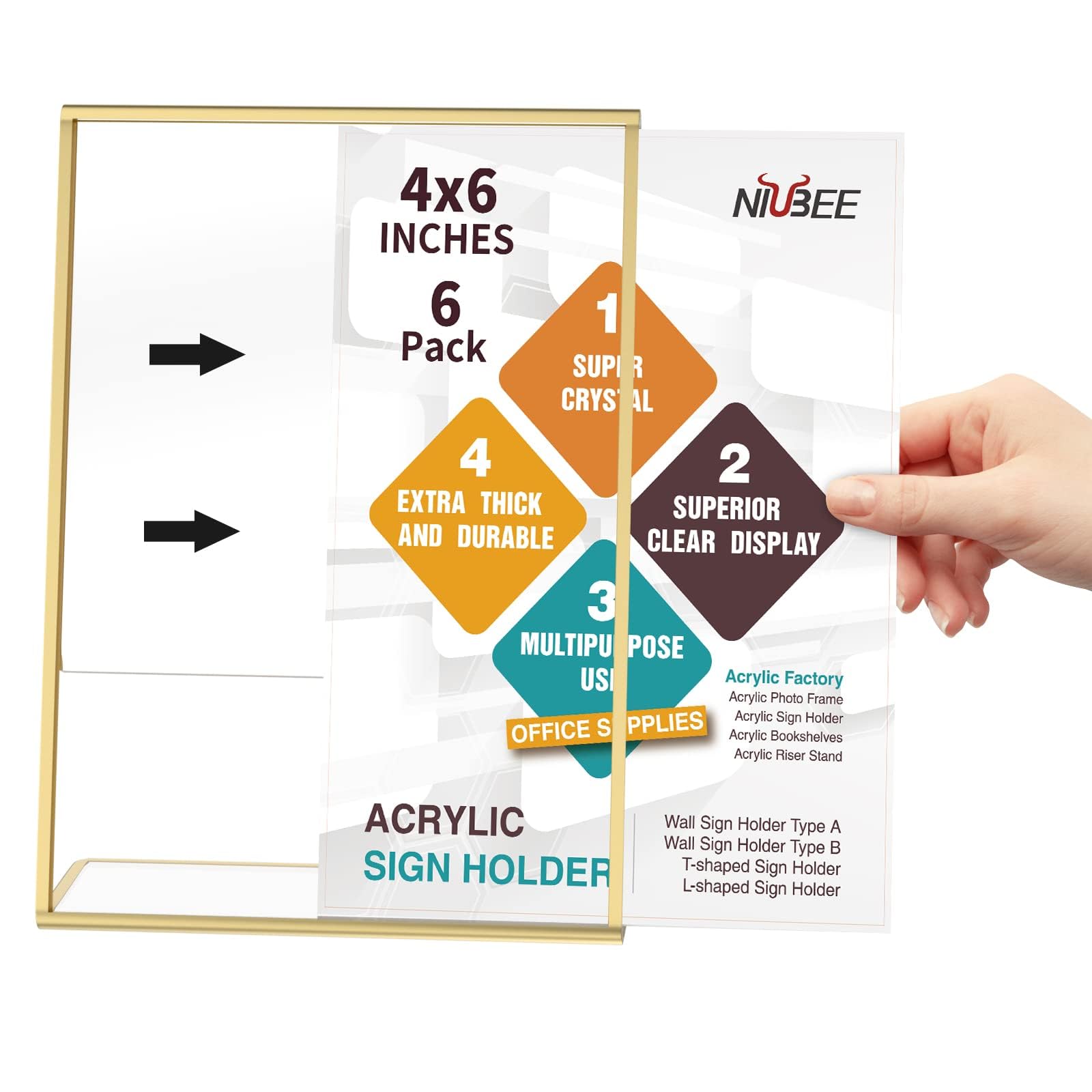 Snapklik.com : 6 Pack 4 X 6 Acrylic Gold Frame, Slanted Back Table Sign ...