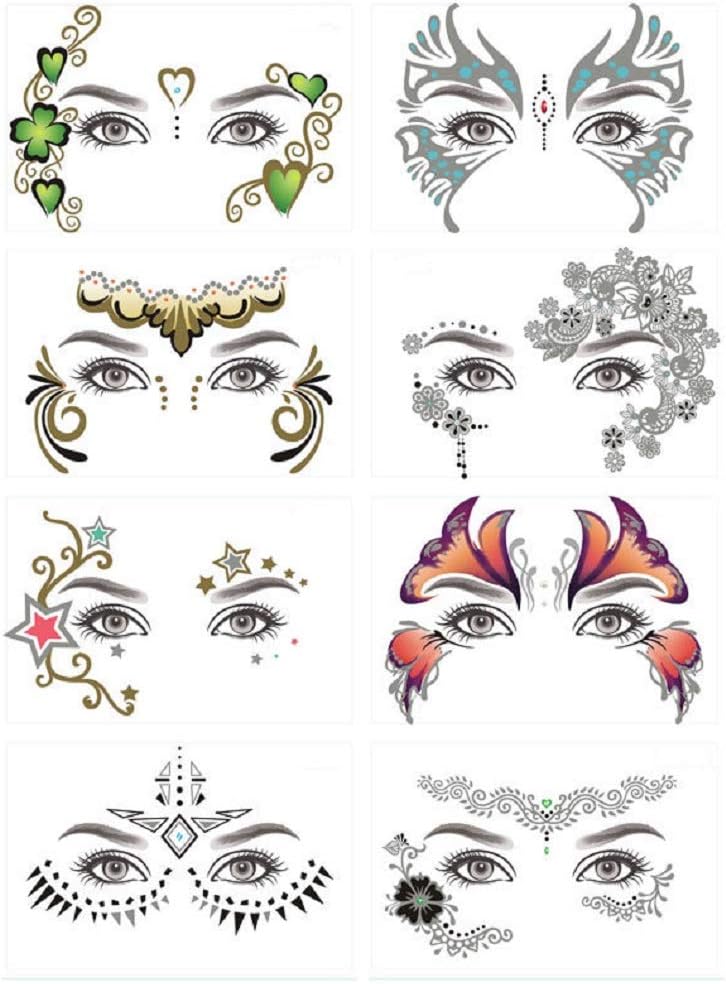 Amazon.com : 8 Pack Face Temporary Tattoo Waterproof Makeup Tattoo ...