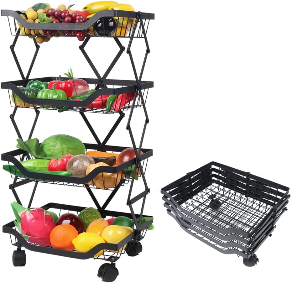 VECH 4 Tier Vegetable Rack,Stackable Veg Fruit Storage Basket on Wheels ...