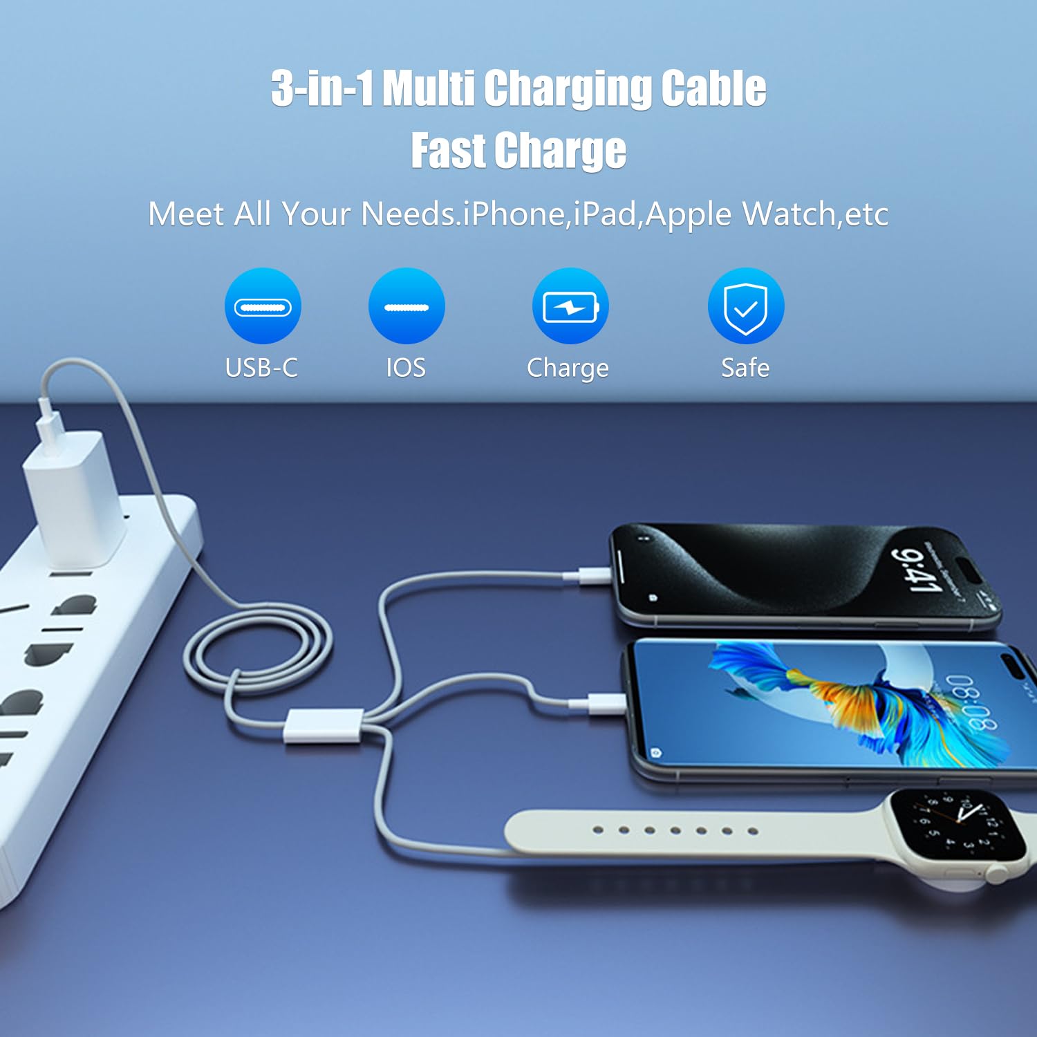 Charger Cable for A-pple Watch Upgraded 3 in 1 USB C Fast iPhone Watch ...