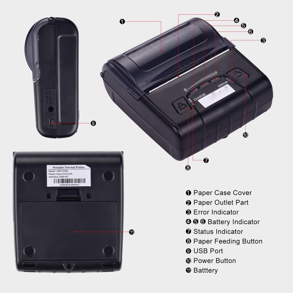 JIAMEI Portable 80mm Thermal Receipt Printer Handheld Barcode Printer ...