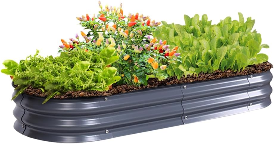 Amazon.com : BAOYOUNI Oval Raised Garden Bed Kit Metal Vegetable ...