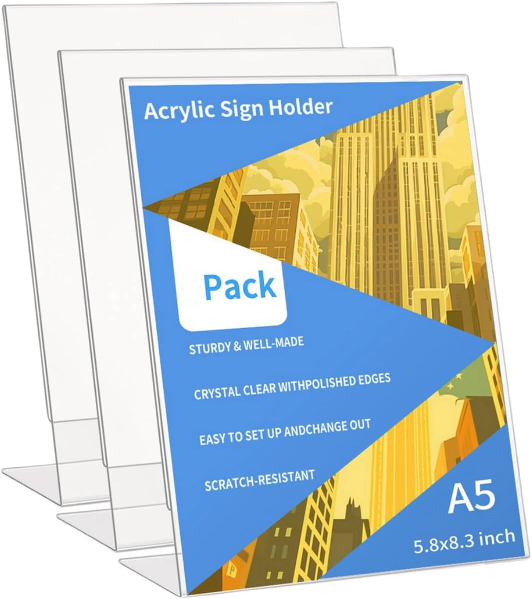 Grapelet 3 Pack Acrylic Sign Holder 5.8 x 8.3 Inches Slanted Back ...