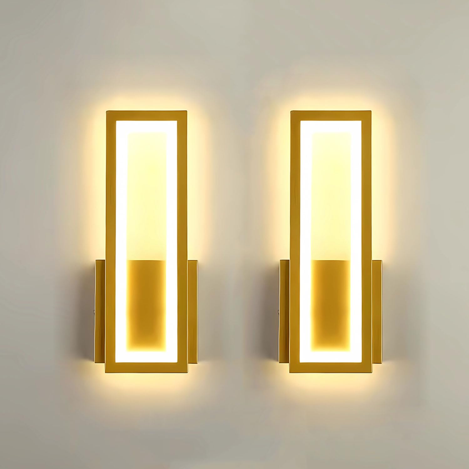 RIIGOOG Indoor LED Wall Light Dimmable 16W Gold Modern Simple Rectangle ...
