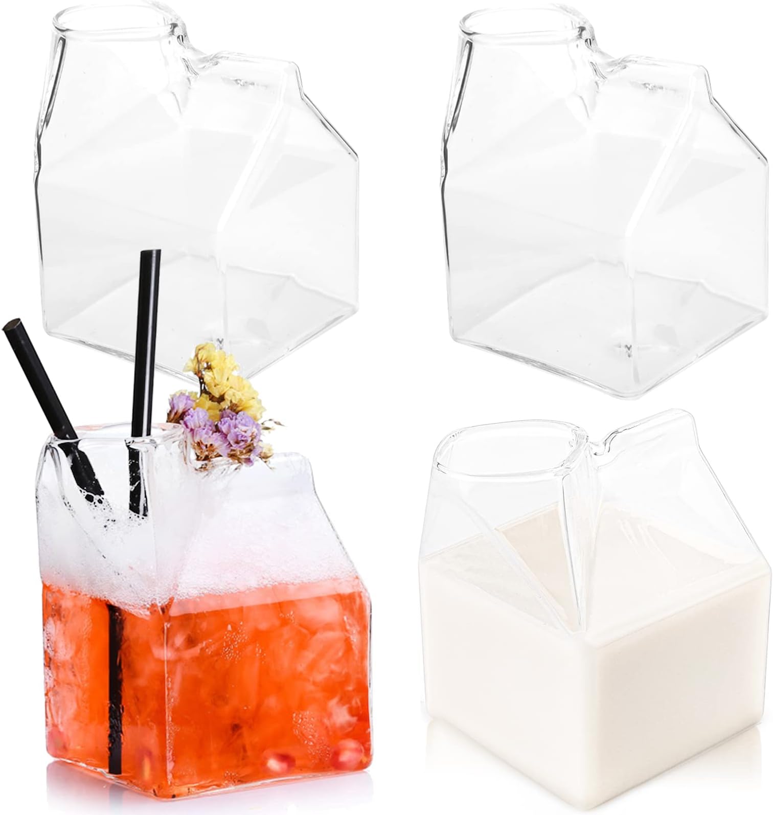 Amazon.com | 6 Pieces Clear Milk Carton Reusable Glass Container with 6 ...