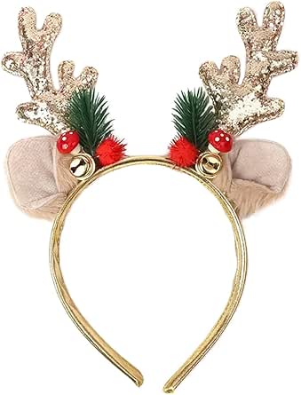 Amazon.com: Jacnkb Christmas Headbands Xmas Deer Hair Hoop Gold Glitter ...