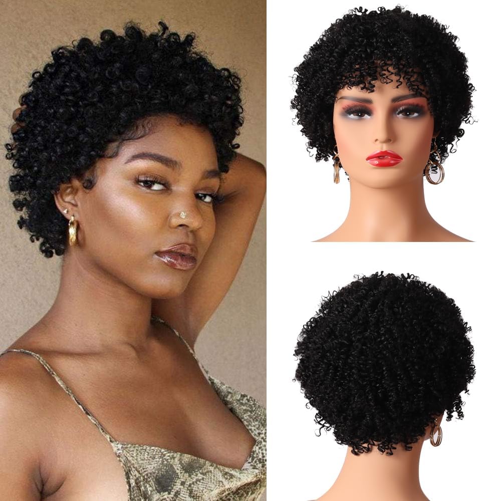 Amazon.com : Short Curly Wigs for Black Women Human Hair Afro Kinky ...