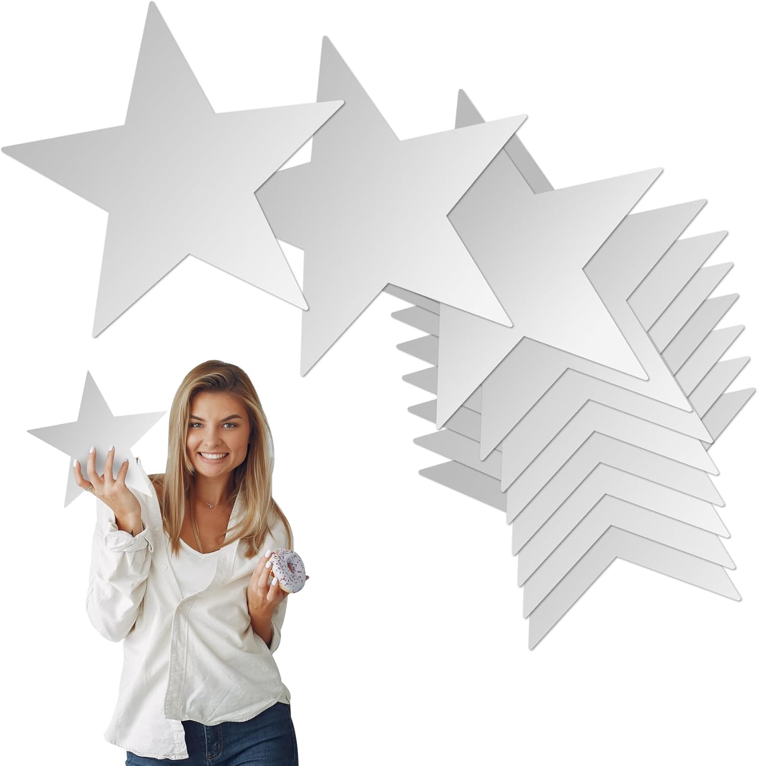 Amazon.com: 10 Pcs Paper Stars, Silver Star Cutouts, 11 Inches Double ...