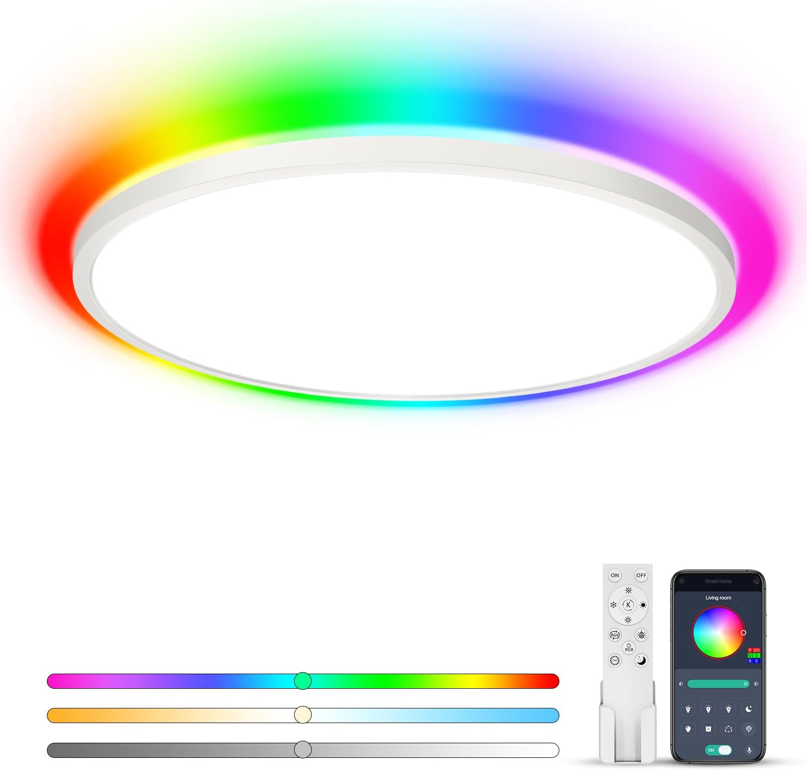 KEPHTH Alexa Smart Ceiling Light, 2.4G WiFi RGB LED Ceiling Lights ...
