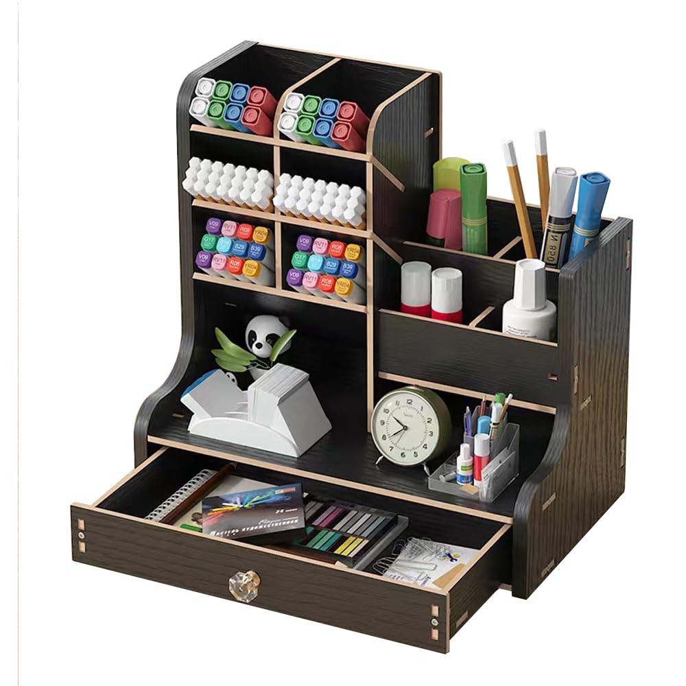 KINVVR Black Multifunction Desktop Tidy With Drawers,Office stationery ...