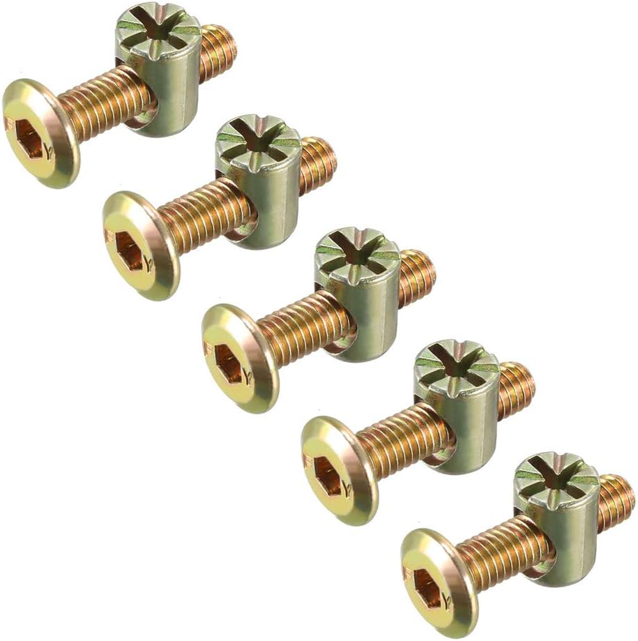 uxcell M6x25mm Furniture Bolt Nut Set Hex Socket Screw 22.8mm Thread ...