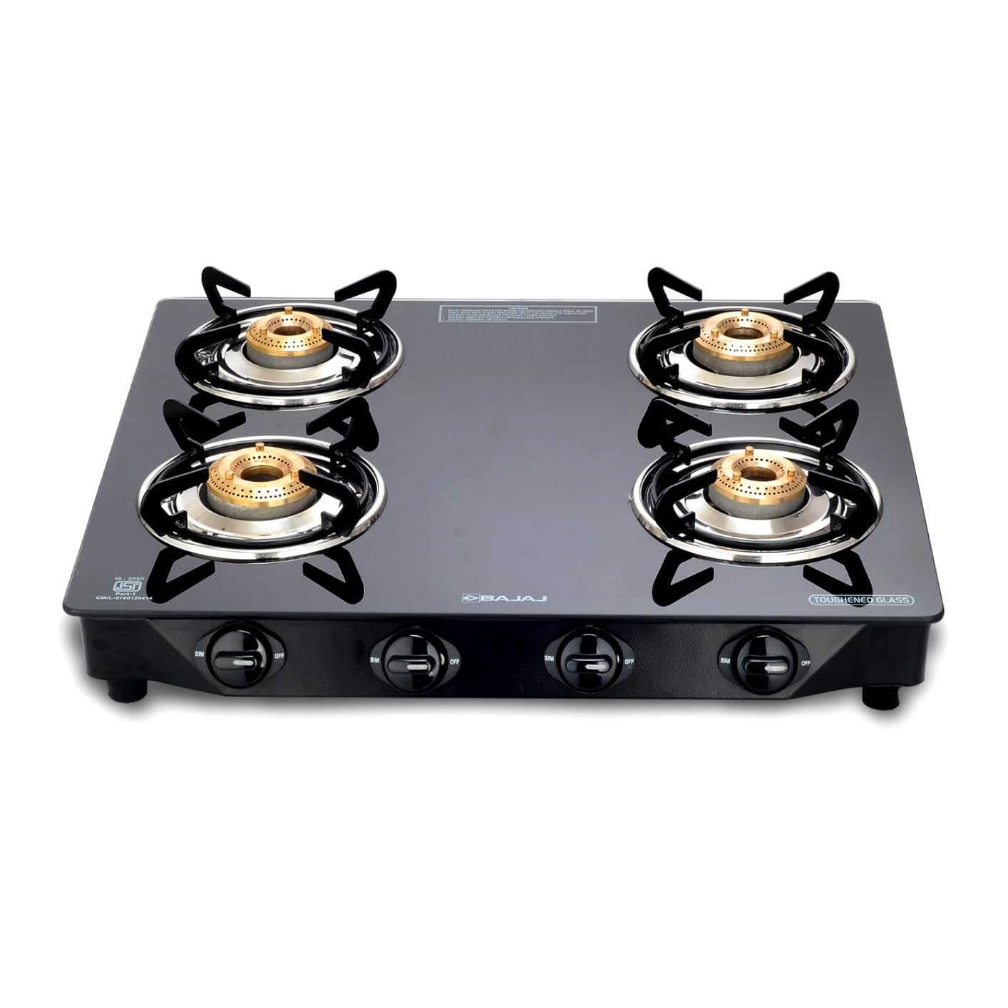 Bajaj Ultra 4 Burner Gas Stove | 6mm Toughened Glass top with Charcoal ...