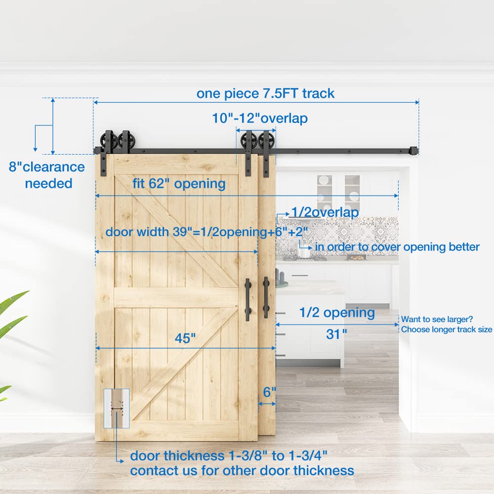 Snapklik.com : WINSOON 7.5FT Single Track Bypass Sliding Barn Door ...