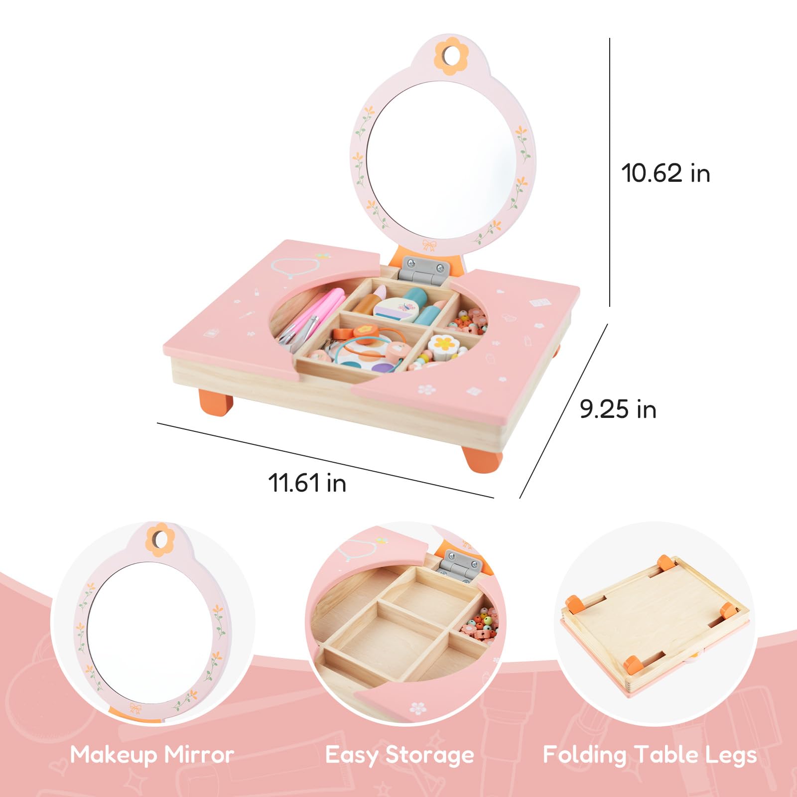 Snapklik.com : Fijinhom Toddler Vanity Wooden Play Makeup Toy Set ...