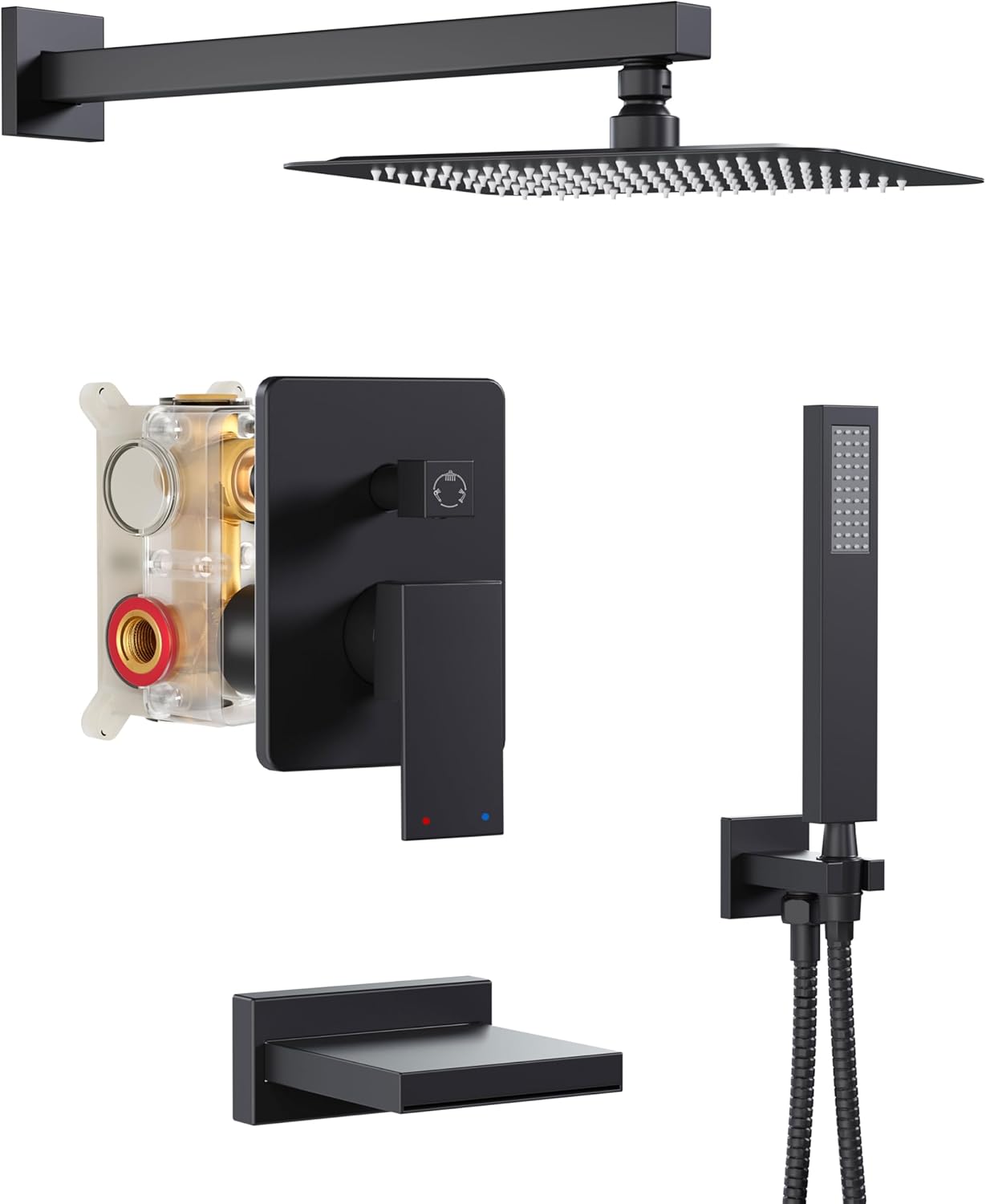 HoliSpa Black Shower System with Tub Spout, All Metal Tub Shower Faucet ...