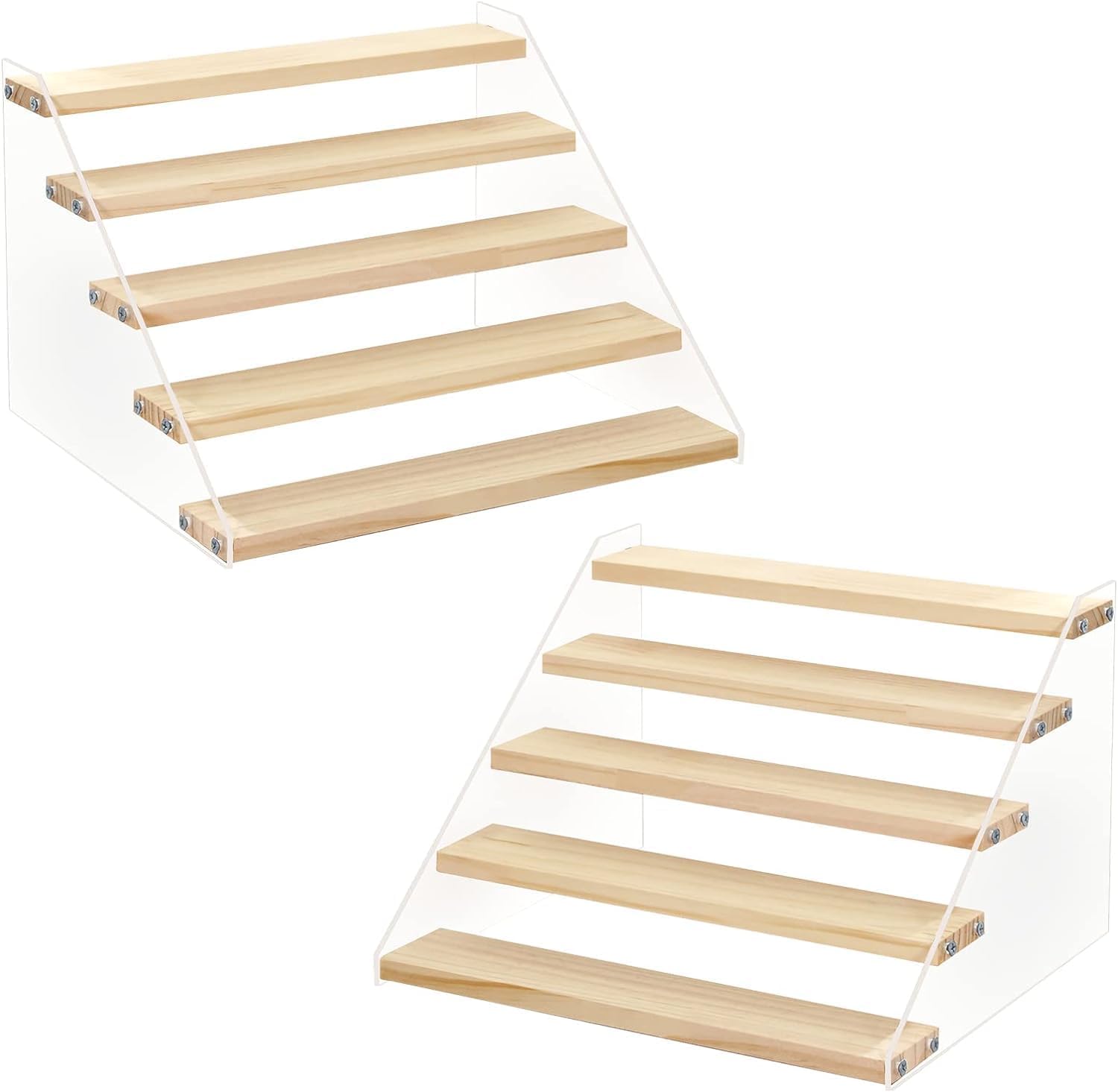 Amazon.com: Queekay 4 Pack Acrylic Wood Display Stand Wooden Tiered ...