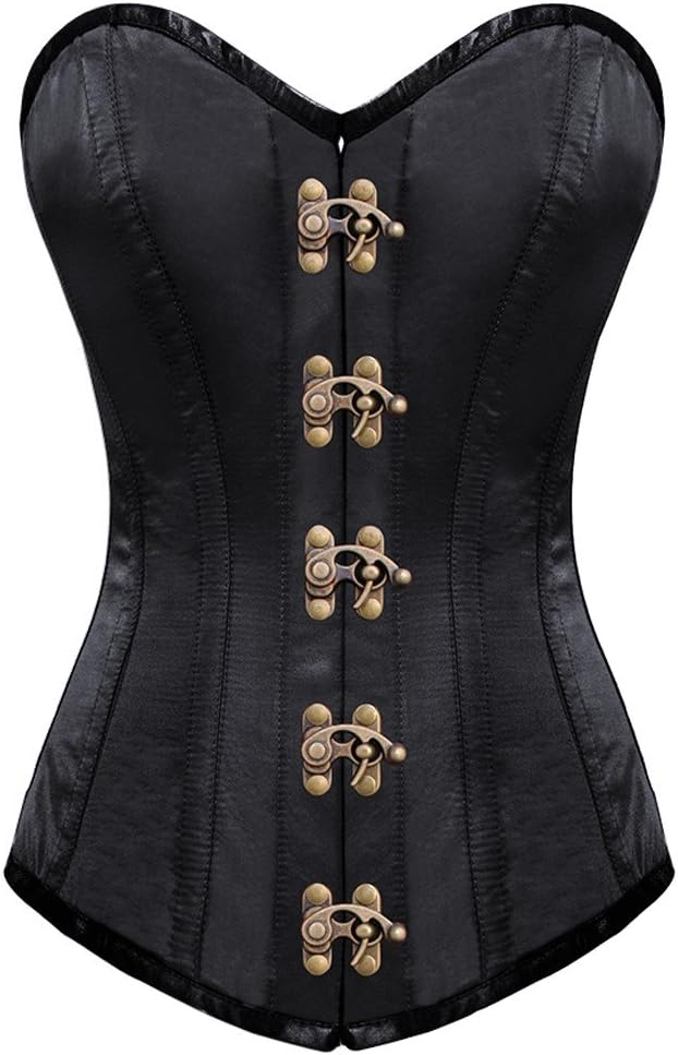 Amazon.com: Black Satin Bronze Seal Lock Goth Steampunk Bustier LONG ...