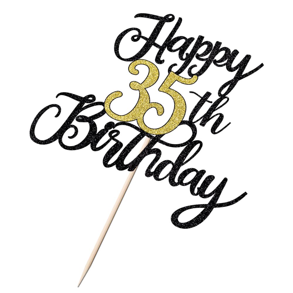 Snapklik.com : Black Gold Glitter Happy 35th Birthday Cake Topper,35th ...
