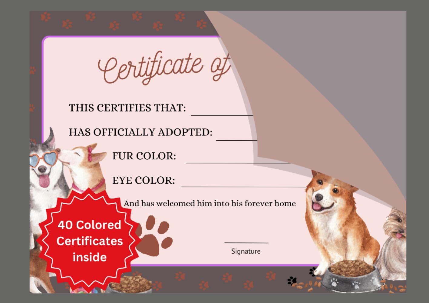 Pet Adoption Certificate Book: For Shelters and Pet Adoption Centers: 8 ...