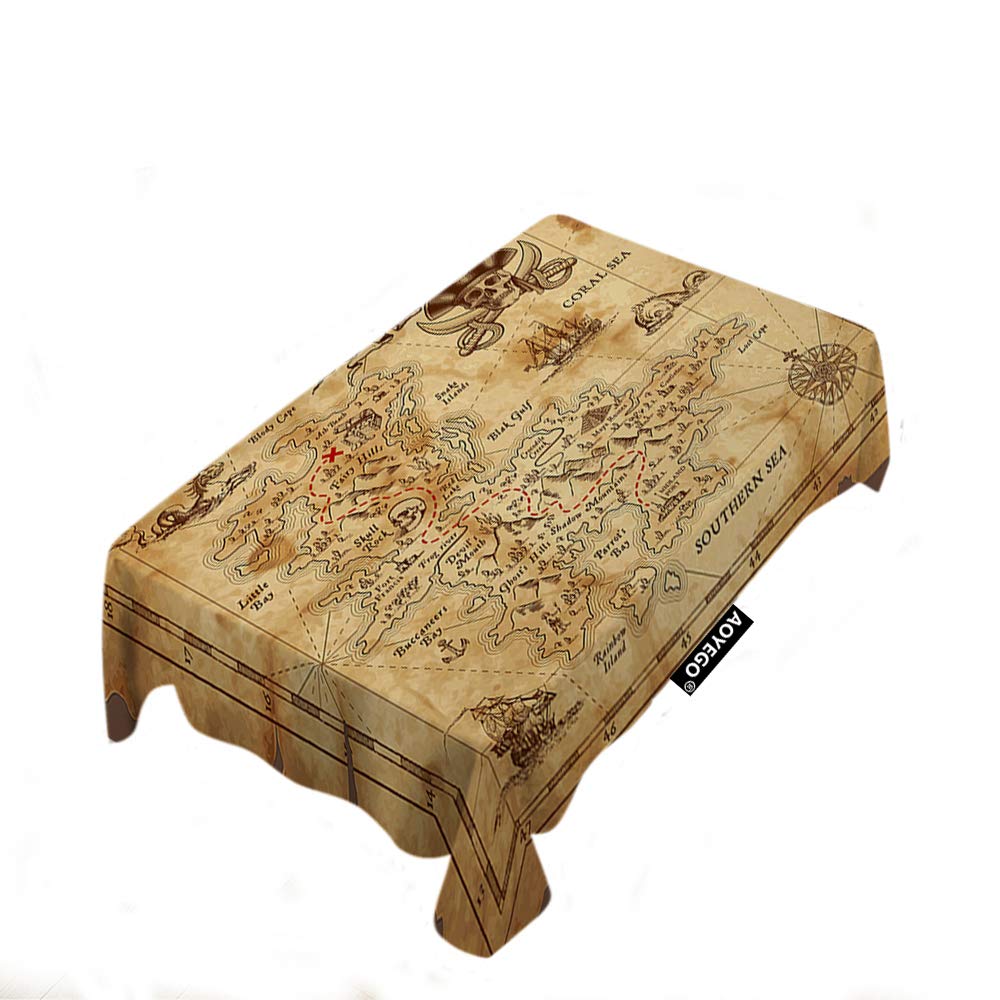 Amazon.com: AOYEGO Treasure Map Table Cloths Rectangle Pirate Skull ...