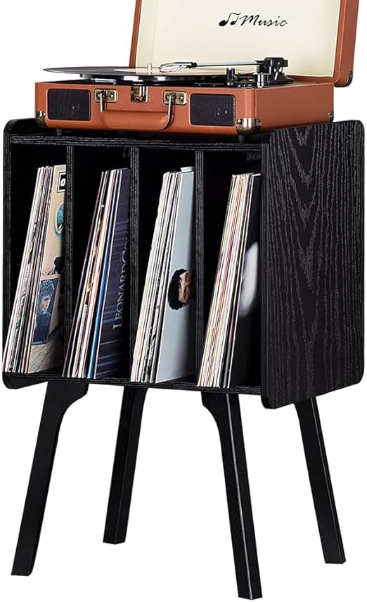 LELELINKY Wooden Record Stand with 4 Cabinets, Mid-Century Vinyl Record ...
