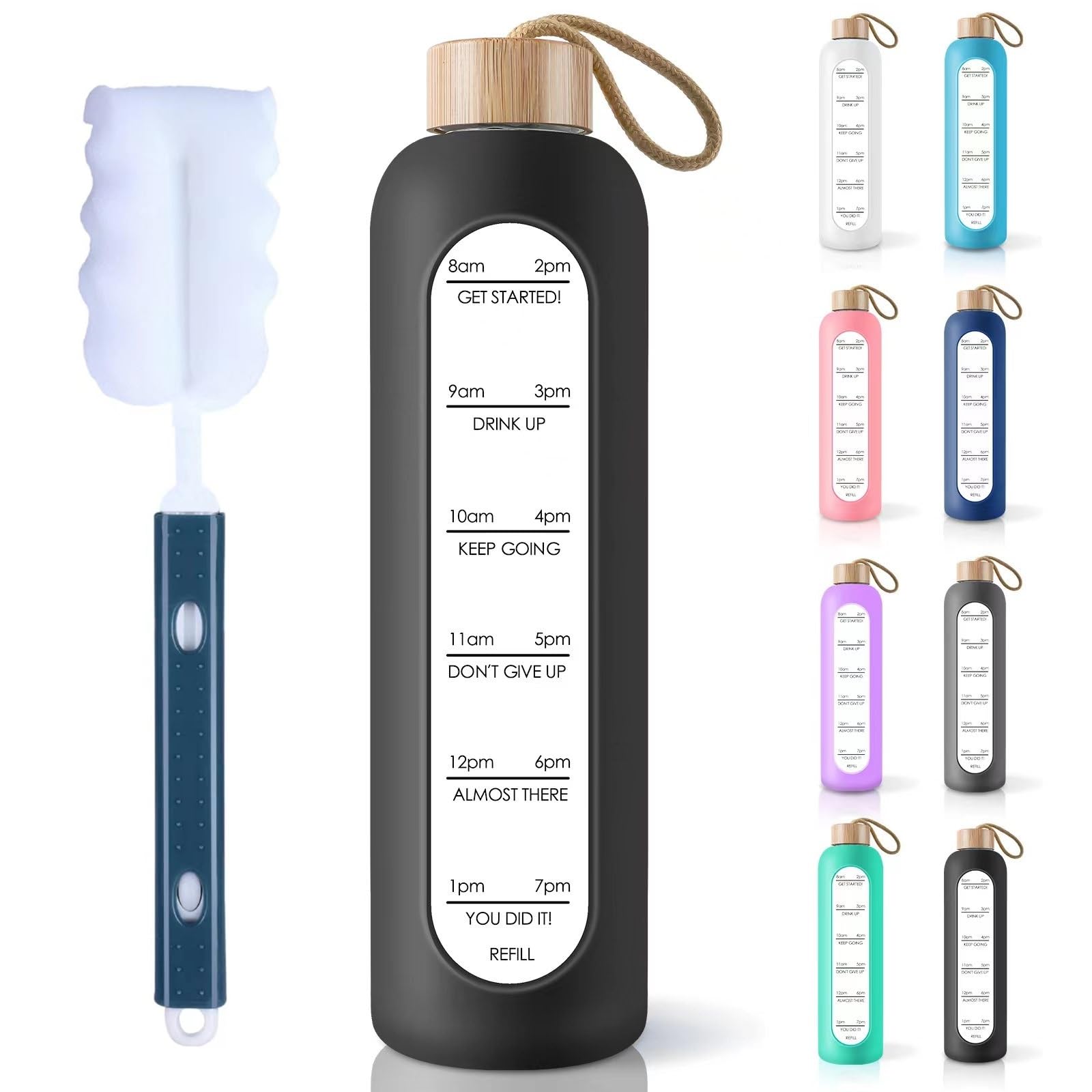 Amazon.com : PROBTTL Borosilicate Glass Water Bottle with Time Marker ...