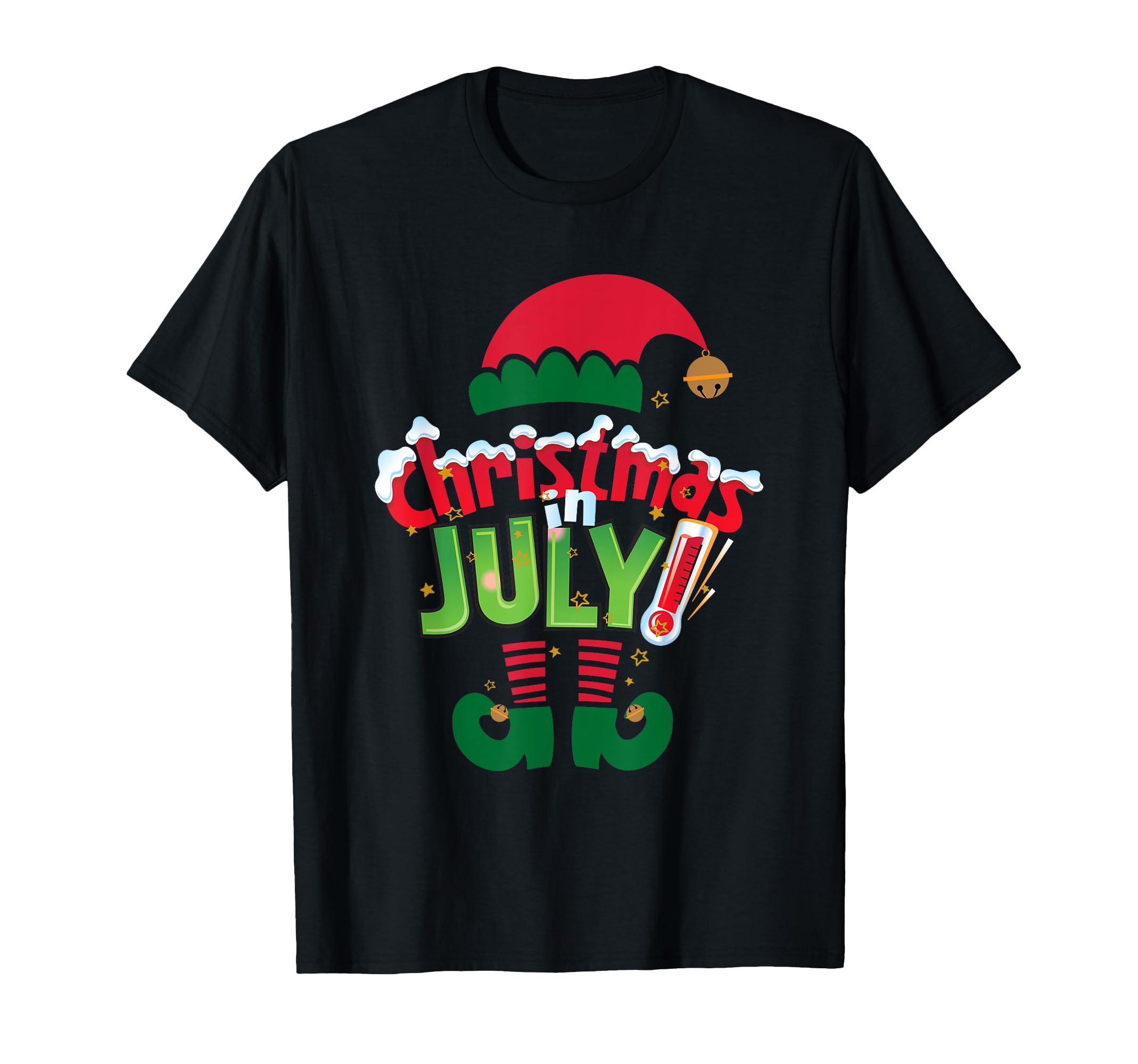 Amazon.com: Funny Christmas in July Shirt Summer Elf Santa Xmas T-Shirt ...