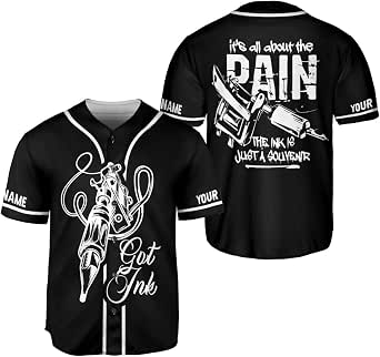 Amazon.com: Podagree Personalized Tattoo Guns Baseball Jersey Shirt ...
