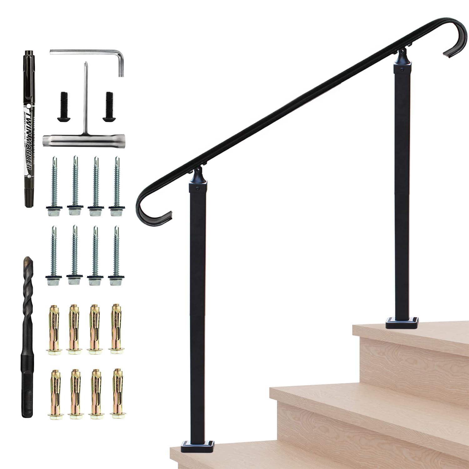 Buy 3 Steps Handrails for Outdoor Steps，Safety Railings for Stairs ...